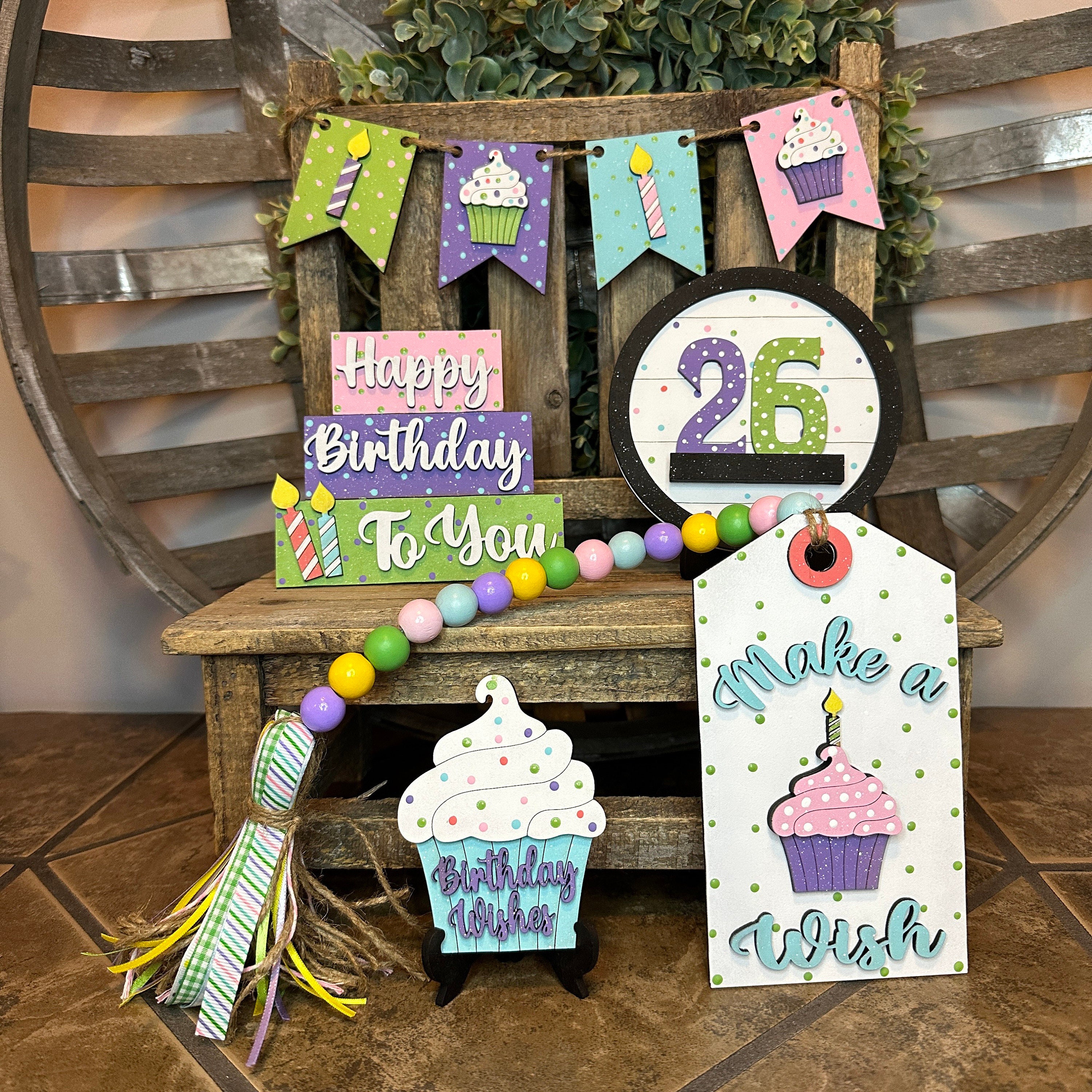 Happy Birthday Tiered Tray Decor Set, Birthday Party Decor, Happy ...
