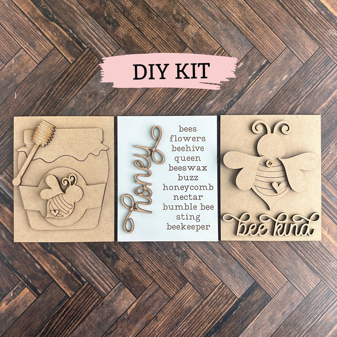 Unfinished Wood Bee Decor Sign Trio, Paint It Yourself Bumble Bee Craft ...