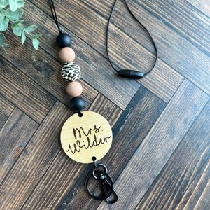 Personalized Neutral Tone Leopard Beaded Lanyard With Name and Id Badge ...