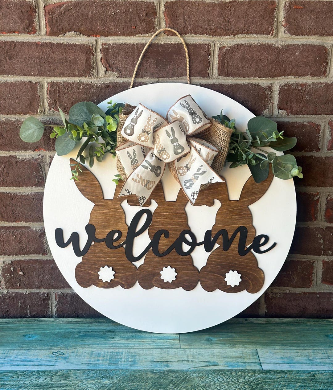 Farmhouse Easter Welcome Sign for House, Rustic Easter Bunny Door Sign ...
