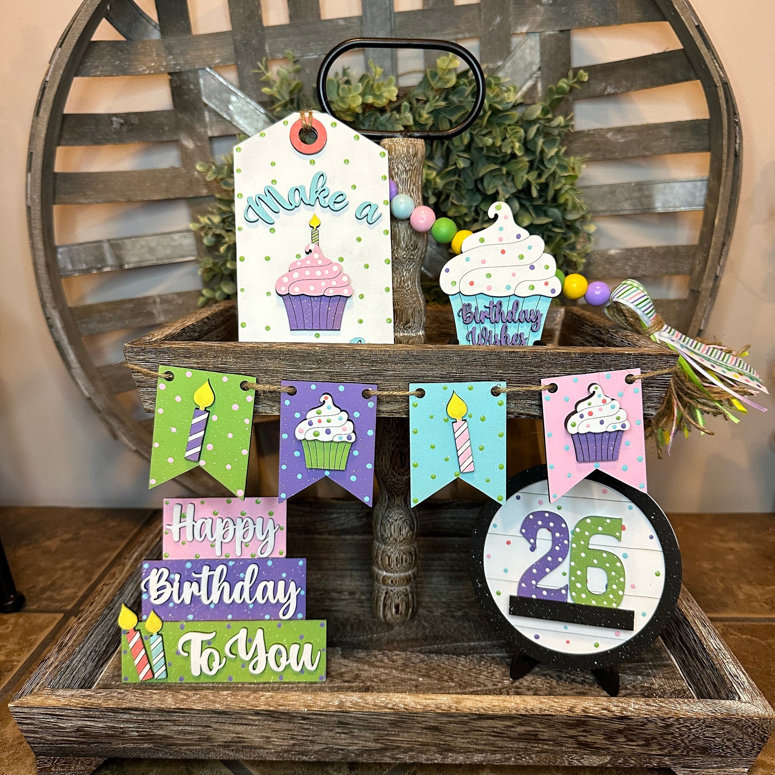 Happy Birthday Tiered Tray Decor Set, Birthday Party Decor, Happy ...