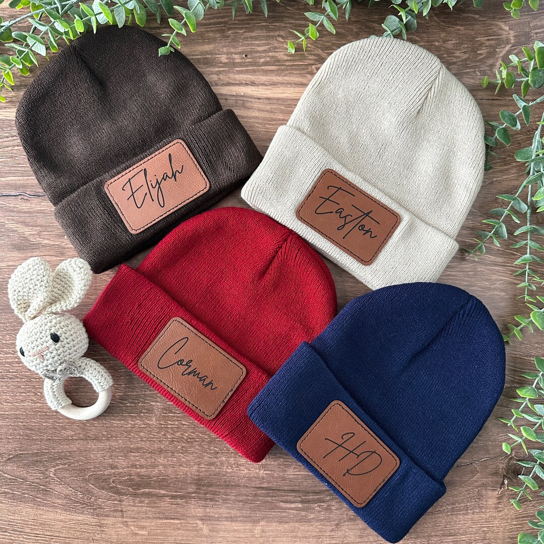 Custom Beanie for Kids, Personalized Leather Patch Beanie for Gift ...