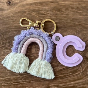 Personalized Purple Rainbow Keychain for Women, Initial Bag Tags for ...