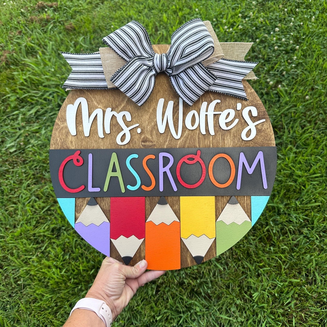 Personalized Cute Teacher Pencil Name Sign for Classroom Door Decor, 3D ...