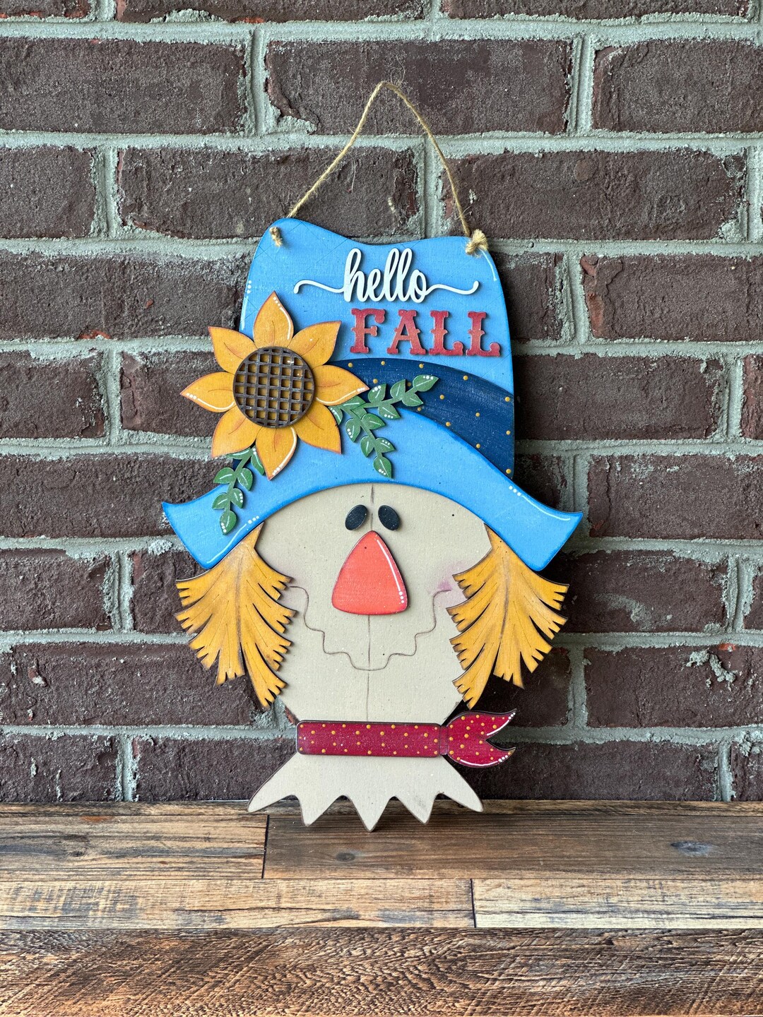 Hello Fall Scarecrow Door Hanger, Fall Door Decor for Home, Wooden ...