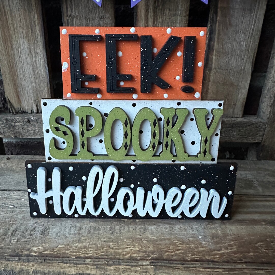 Orange and Black Eek Sign, Spooky Season Gift, Whimsical Halloween ...