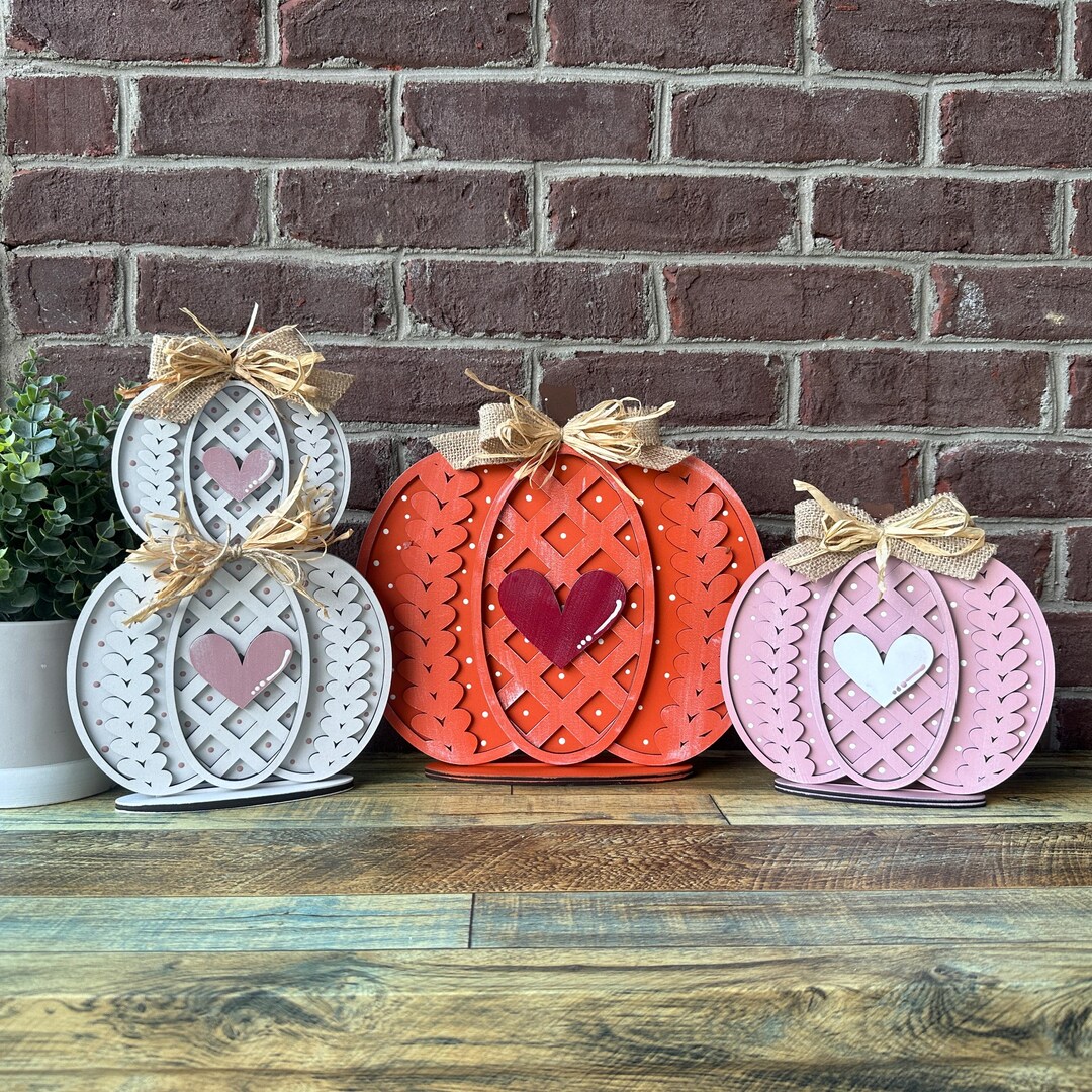 Pink Pumpkin Decor Fall Host Gift, White Pumpkin Stack Autumn Mantle ...