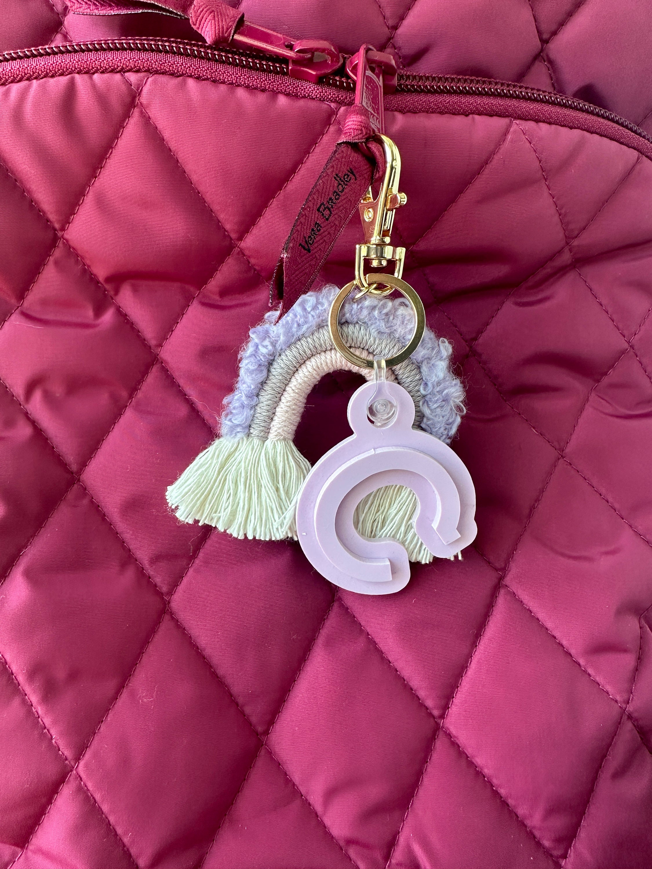 Personalized Purple Rainbow Keychain for Women, Initial Bag Tags for ...