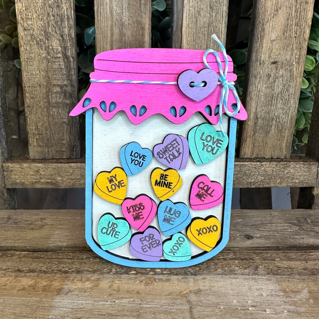 Candy Hearts Mason Jar Sign, Mint Green Cute Valentines Sign ...