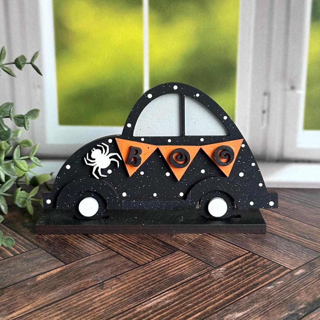 Orange and Black Boo Sign, VW Bug Gift, Whimsical Halloween Bookshelf ...