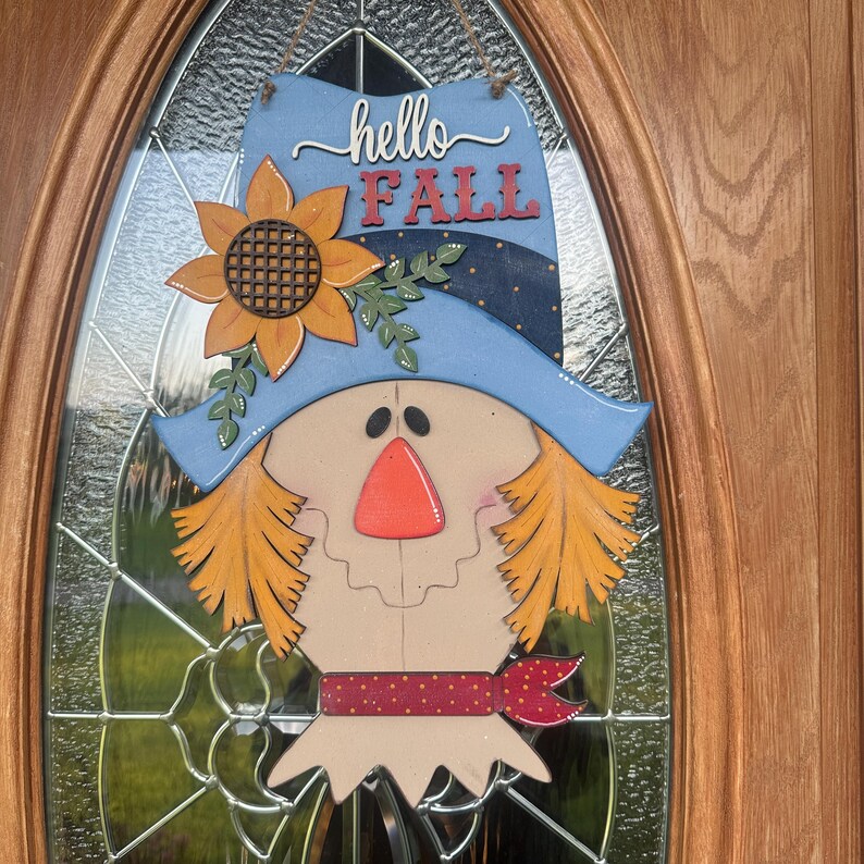 Hello Fall Scarecrow Door Hanger, Fall Door Decor for Home, Wooden ...