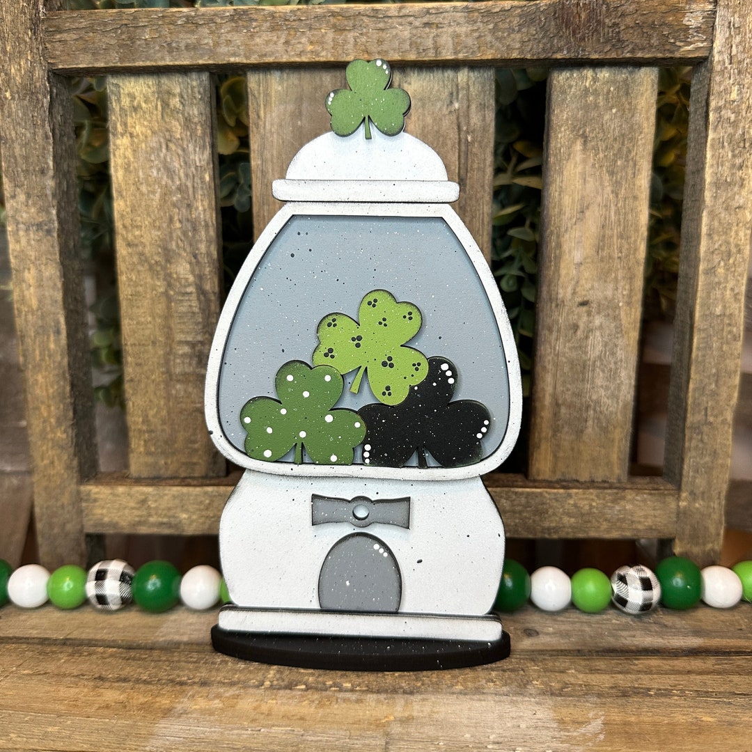 St Patricks Day Decorative Gumball Machine Wooden Shamrock Sign, Luck ...