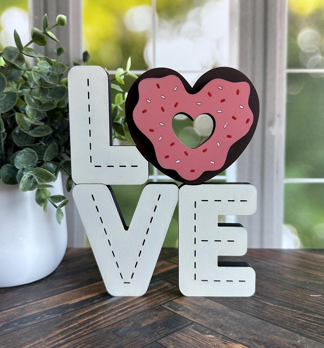 LOVE Shelf Sitter Sign Wood, Cute Valentines Coffee Bar Decor, Pink ...