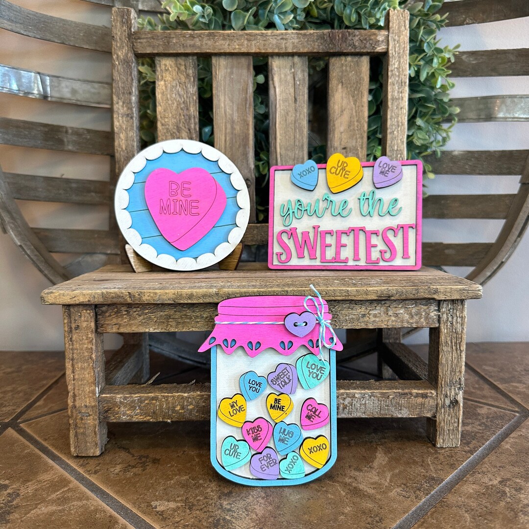 Candy Heart Valentines Day Tiered Tray Decor Bundle, Be Mine ...