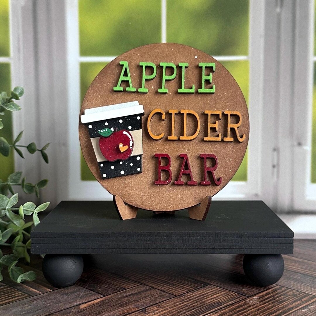 Apple Cider Bar Sign Wood, Fall Tiered Tray Decor, Apple Orchard Sign ...