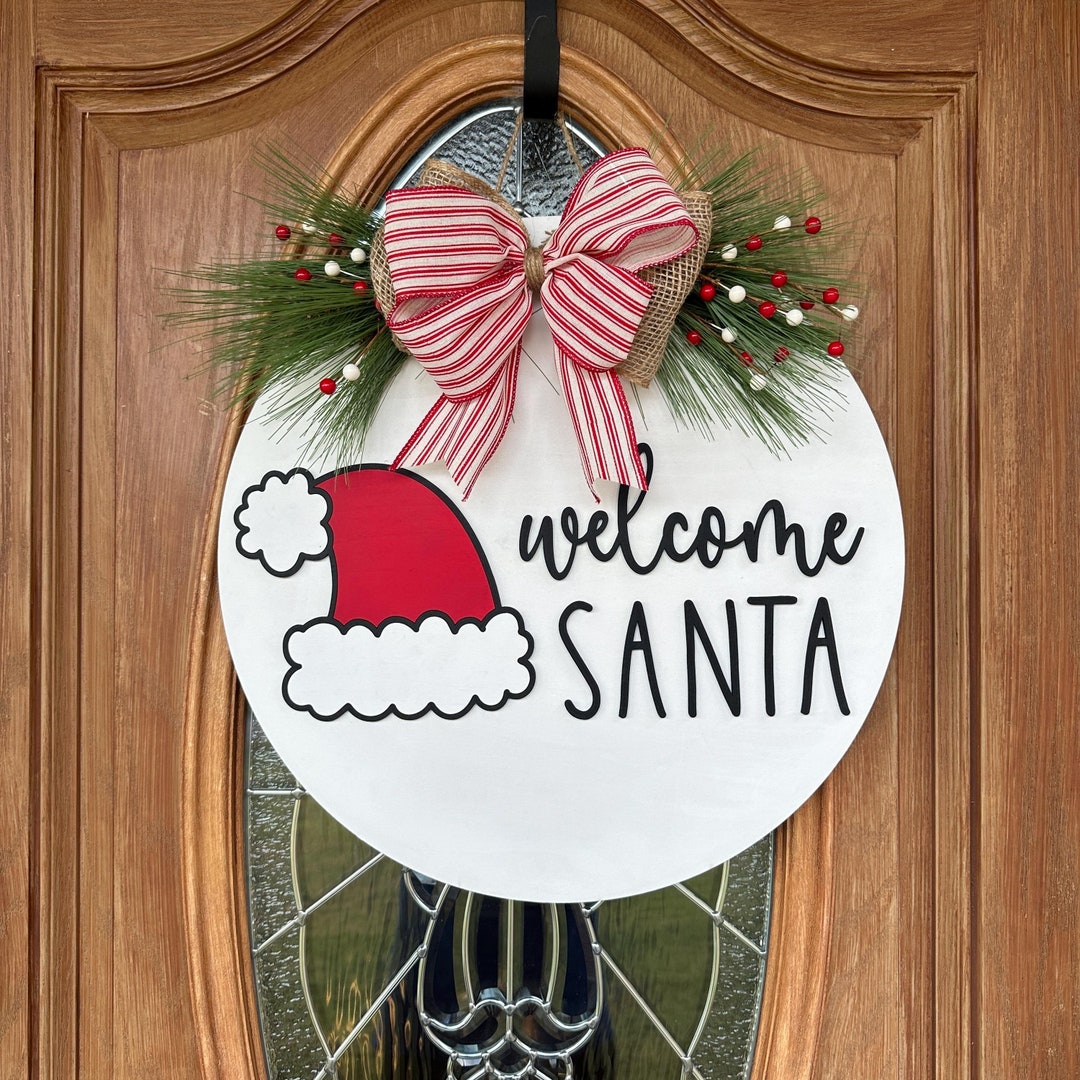 Welcome Santa Sign for Door, Cute Christmas Door Hanger for Office ...