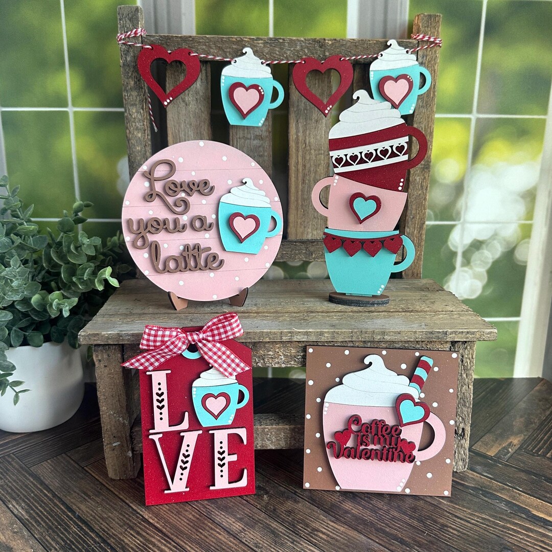 Coffee is My Valentine Tiered Tray Decor Bundle, Cute Valentines Coffee ...