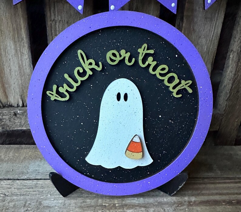 Trick or Treat Sign for Candy Table, Candy Corn Ghost Halloween Decor ...