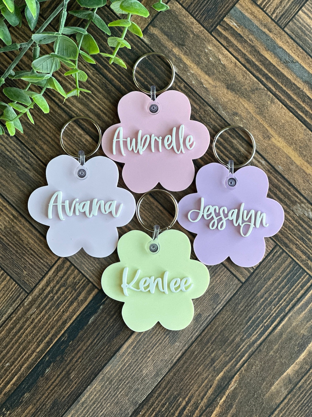 Personalized Flower Keychain for Girls, Custom Pastel Backpack Tag for ...