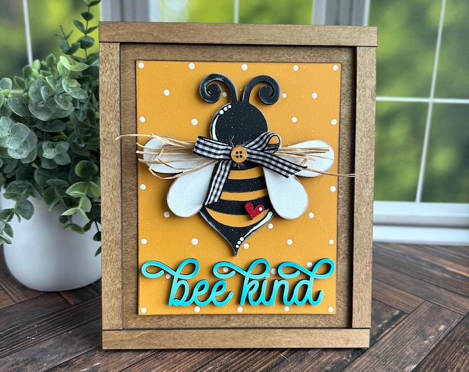 Honey Bee Shelf Sitter Decor, Interchangeable Bumble Bee Signs Table ...