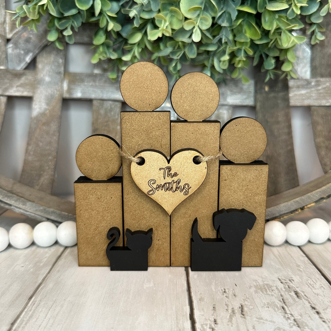 Personalized Wood Block Family Figures With Names, Wood Family Tiered ...