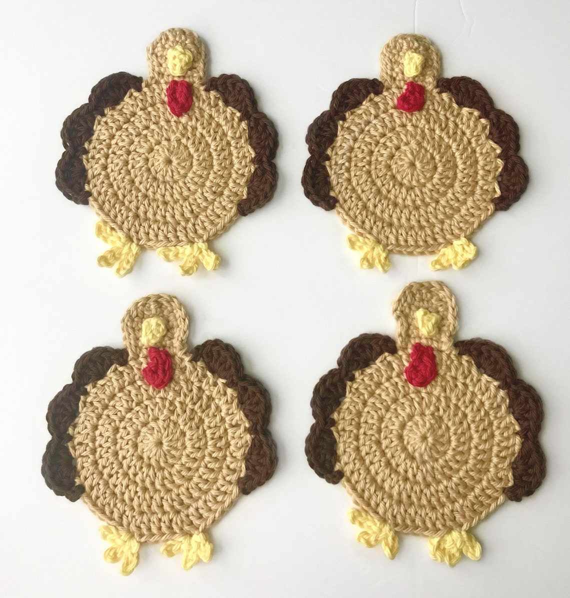 Crochet Turkey Coasters Set, 4 Pack - Etsy
