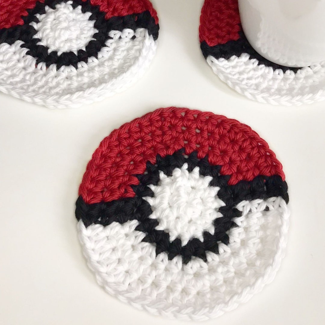 Crochet Pokéball Coasters Set of 4, Pokéball Coasters, Drink Coaster ...