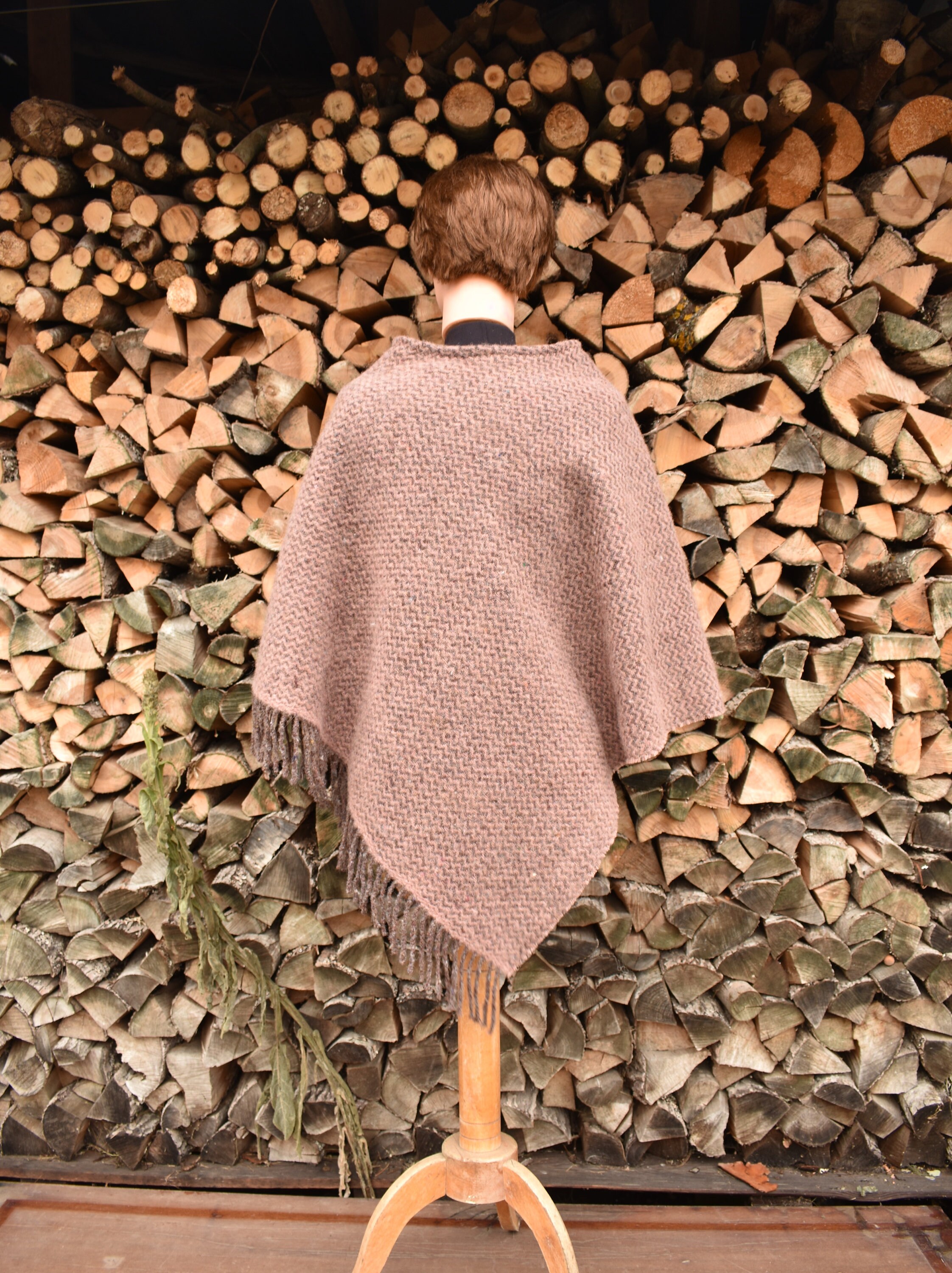 Brown Striped Large Size Sheep Wool Poncho Striped Brown Large Size ...