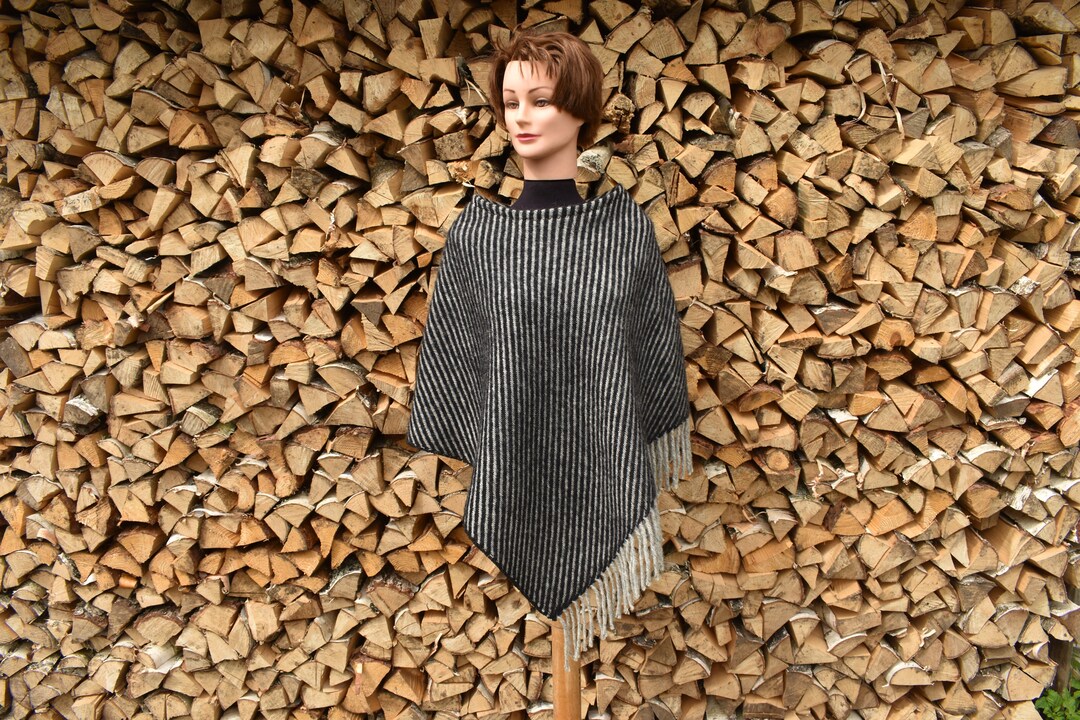 Small-medium Size Black Striped Lambs Wool Poncho Small-medium Size ...