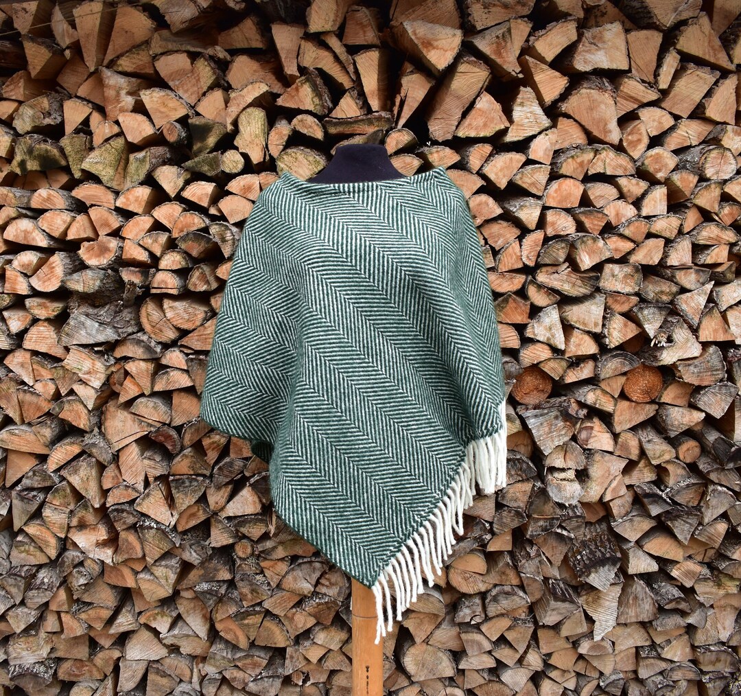 Medium Size Lamb's Wool Poncho Forest Green Wool Poncho Green Lamb's ...