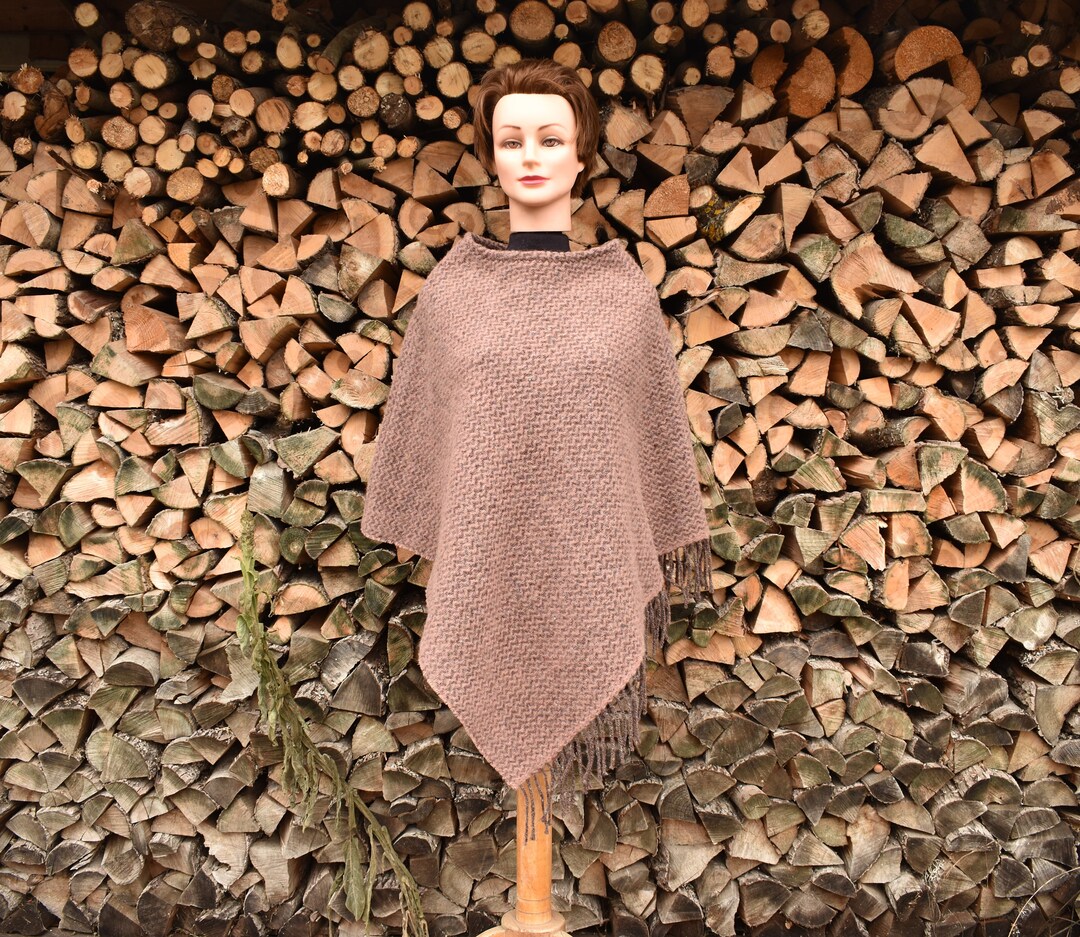 Brown Striped Large Size Sheep Wool Poncho Striped Brown Large Size ...