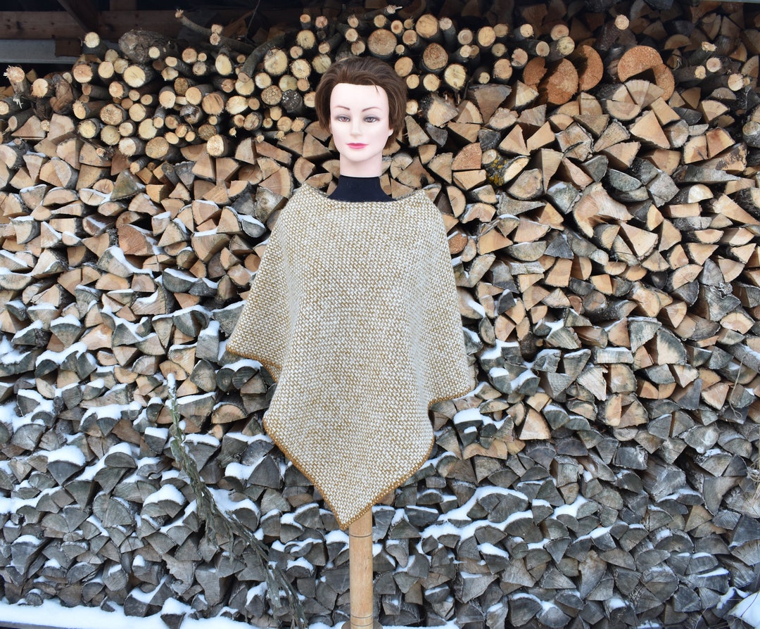 Small-medium Size Light Brown Sheep Wool Poncho With Scarf Light Brown ...