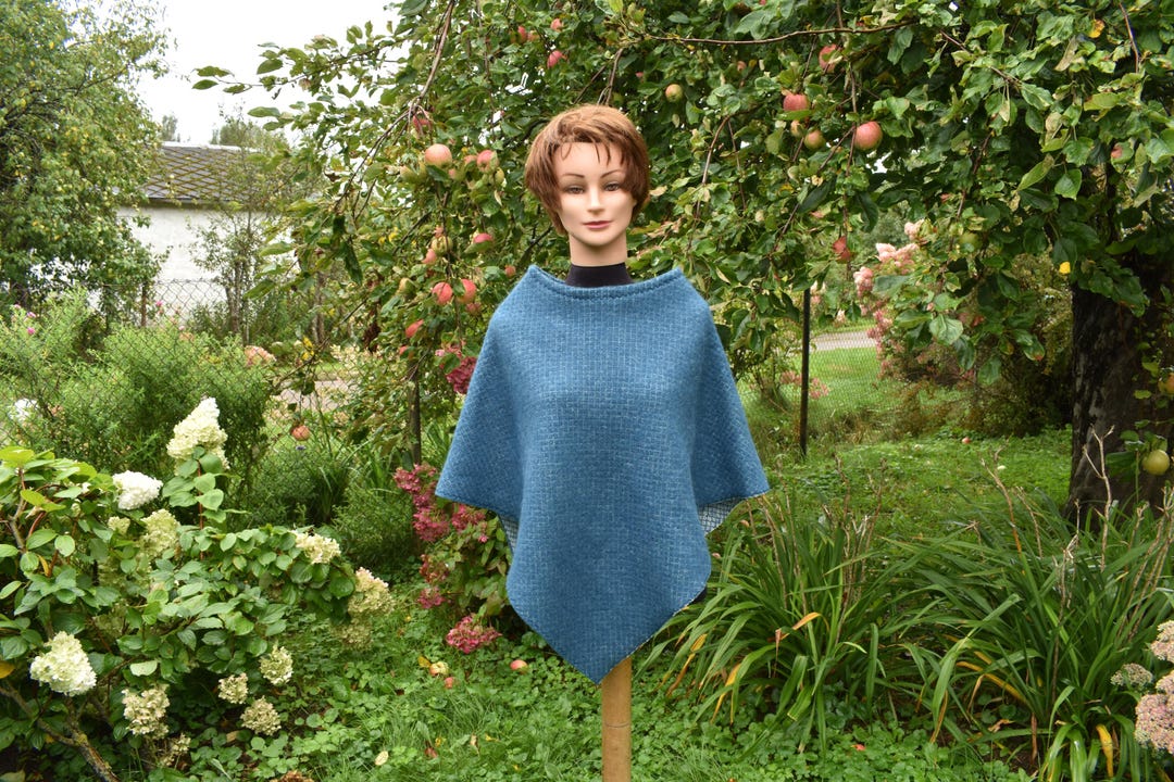Small Size Blue Lambs Wool Poncho Small Size Blue Lambs Wool Cloak ...