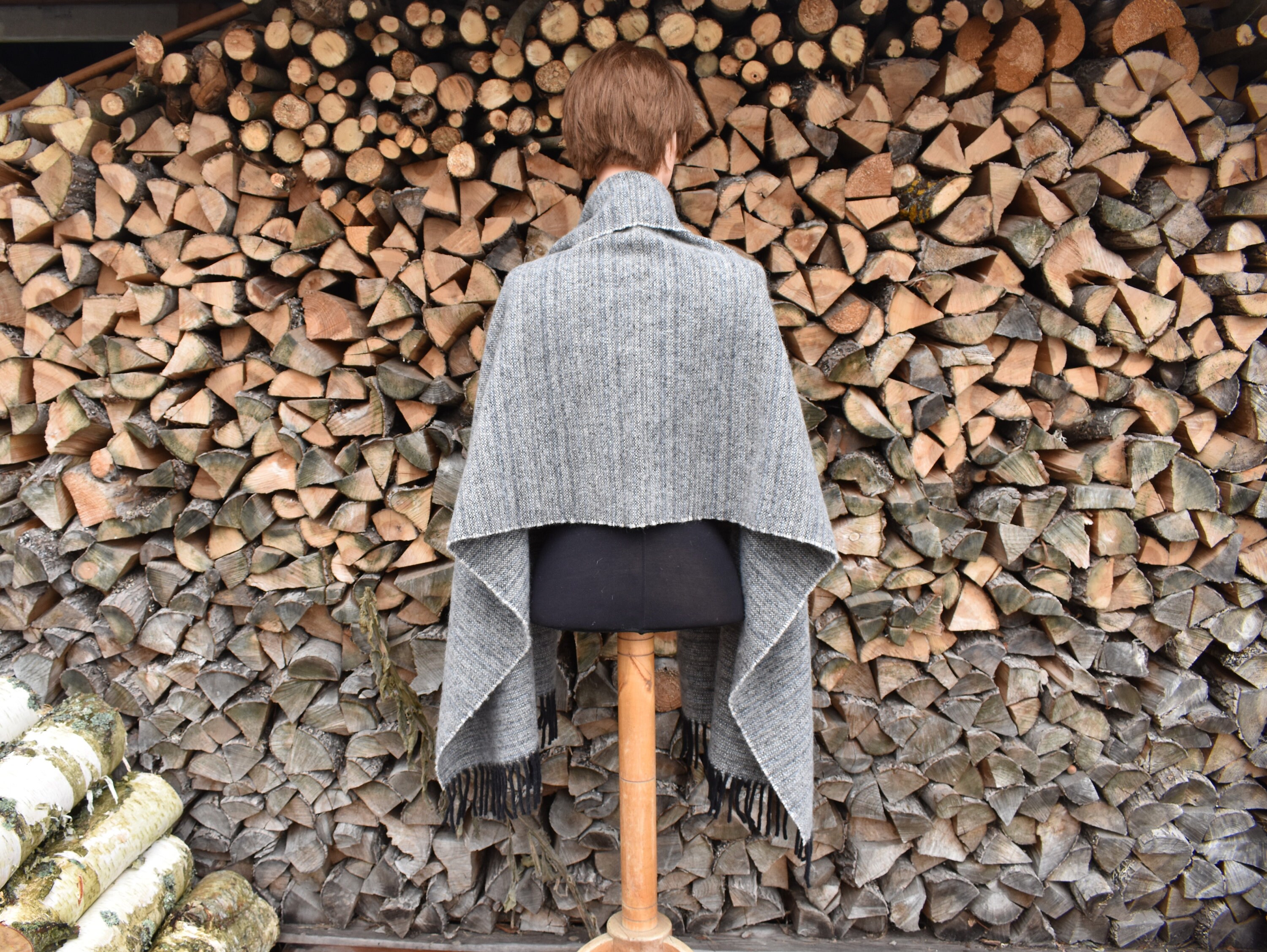 Lamb's Wool Shawl Gray Striped Sheep Wool Shawl Gray Striped Lamb's ...