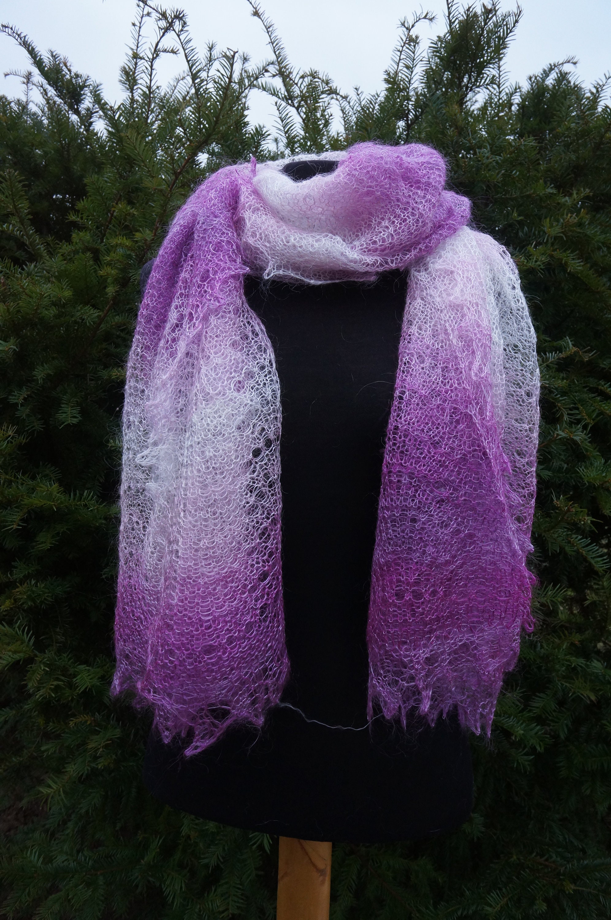 Bufanda ancha de punto de lana fina de colores Bufanda de encaje de ...