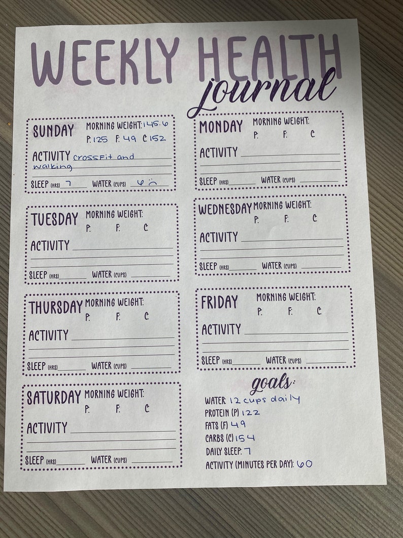 Weekly Health Journal - Etsy