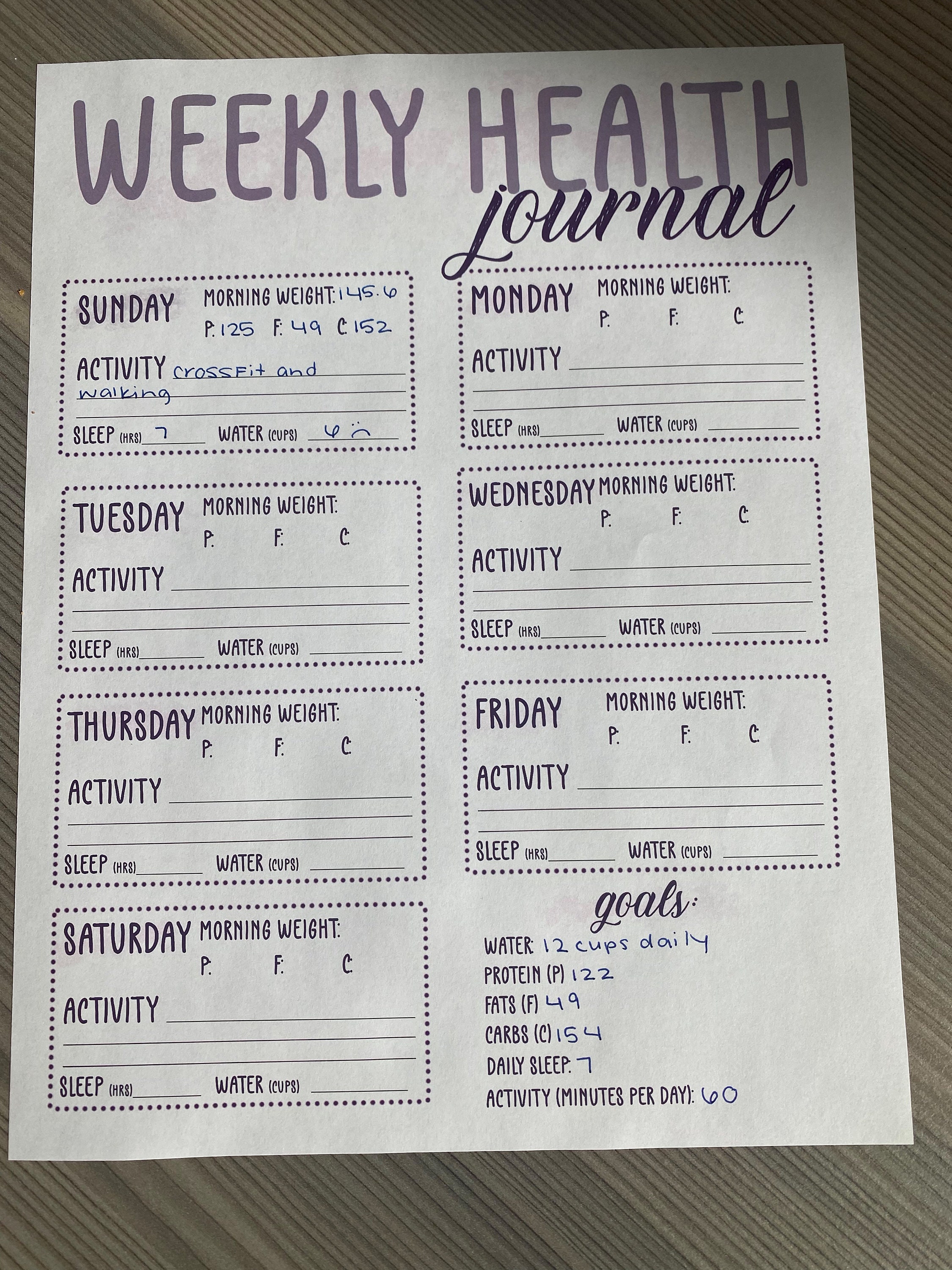 Weekly Health Journal - Etsy