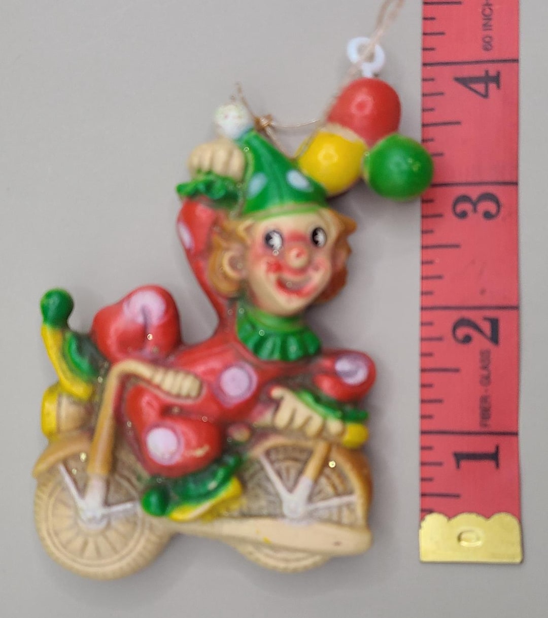 Vintage Plastic Clown With Balloons Riding a Motorcycle. Made in Hong ...