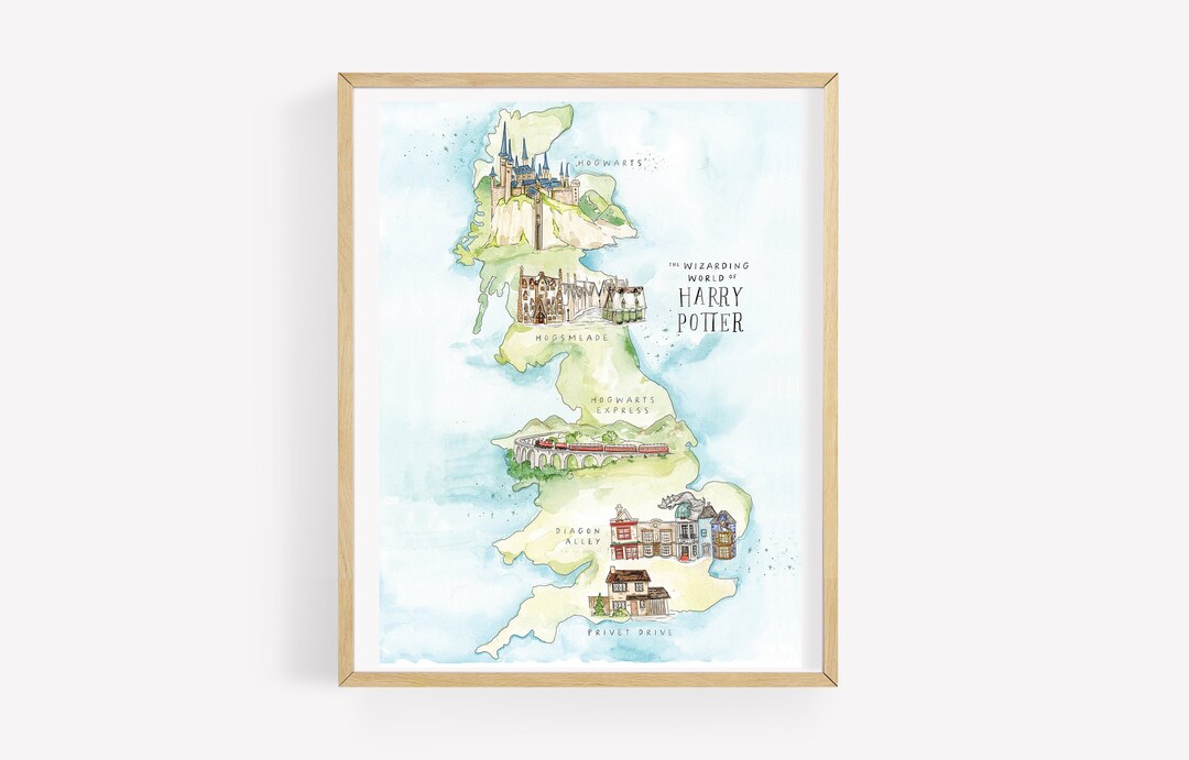 Printable Watercolor Wizarding World Map Print: Hand-painted Magical ...