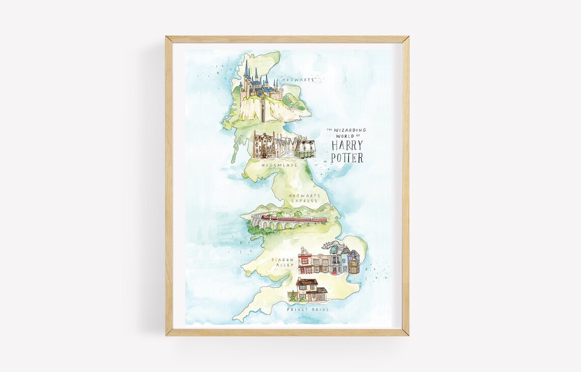 Printable Watercolor Wizarding World Map Print: Hand-painted Magical ...
