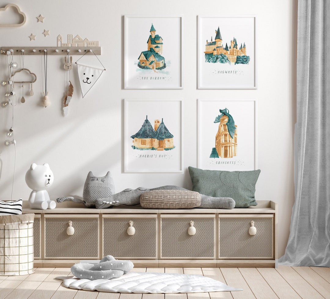 Wizarding Watercolor Print Set Hand Painted Room Decor Magical Wall Art ...