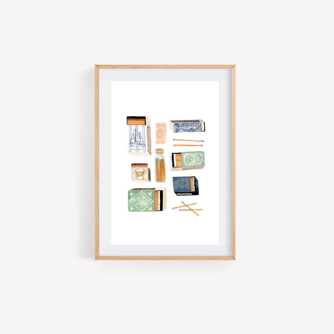 Coastal Matchbox Watercolor Print: Hand-painted Southern Charm Wall Art ...