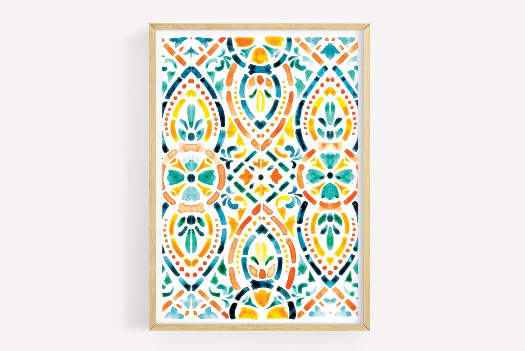 Italian Tiles Art Print - Pattern Watercolor - Hand Painted Room Decor ...