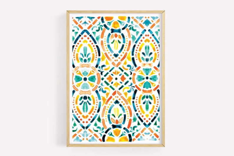 Italian Tiles Art Print - Pattern Watercolor - Hand Painted Room Decor ...