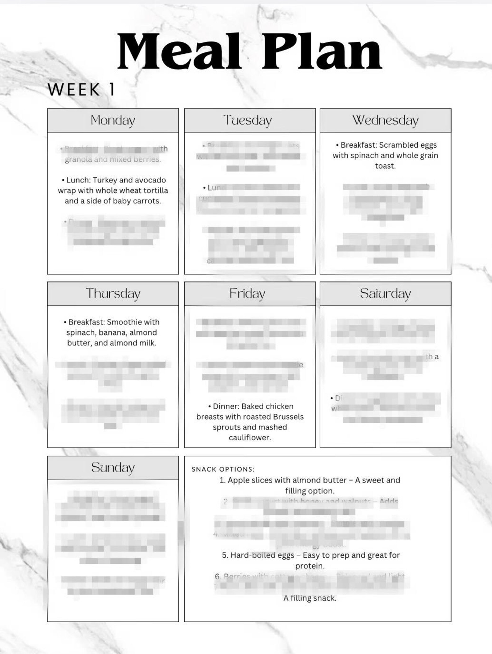 4 Week Healthy Eating Meal Plan With Multiple Snack Options - Etsy