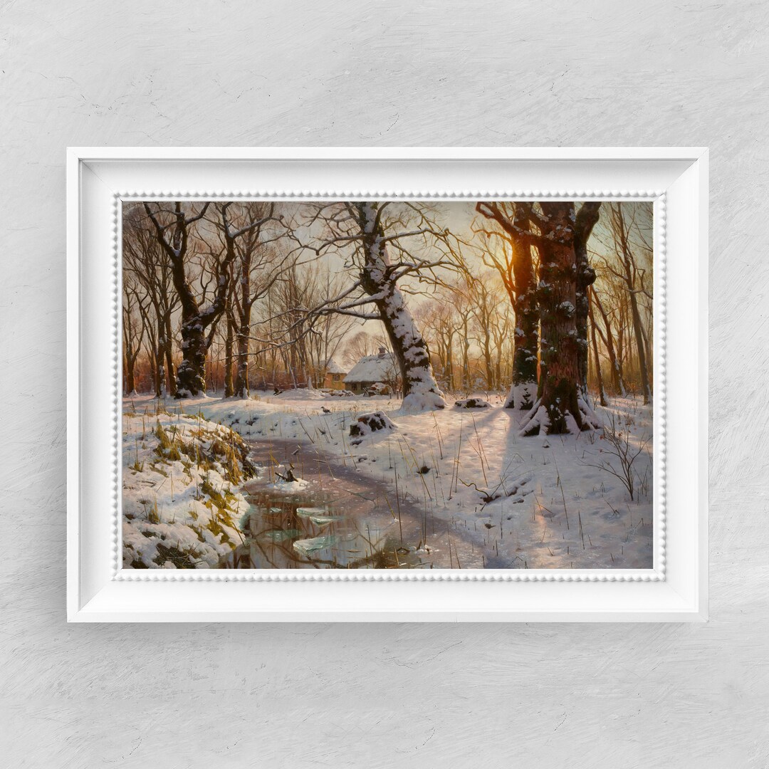 Winter by Peder Mork Monsted - Fine Art Poster - Vintage Oil Painting ...