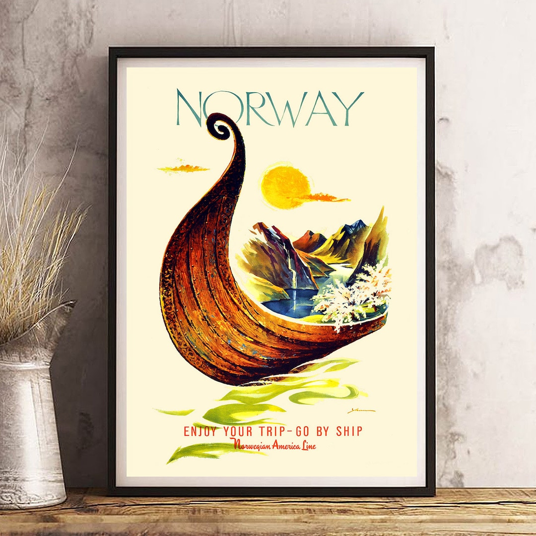 NORWAY Ship Vintage Travel Poster Print Satin Paper A4 A3 A2 Home Wall ...