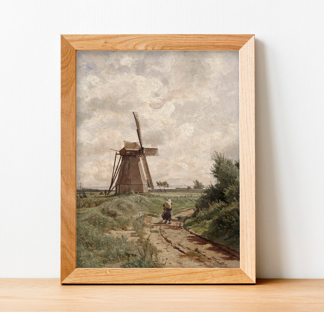 Windmill in German Village Vintage Print - Painting Reproduction ...