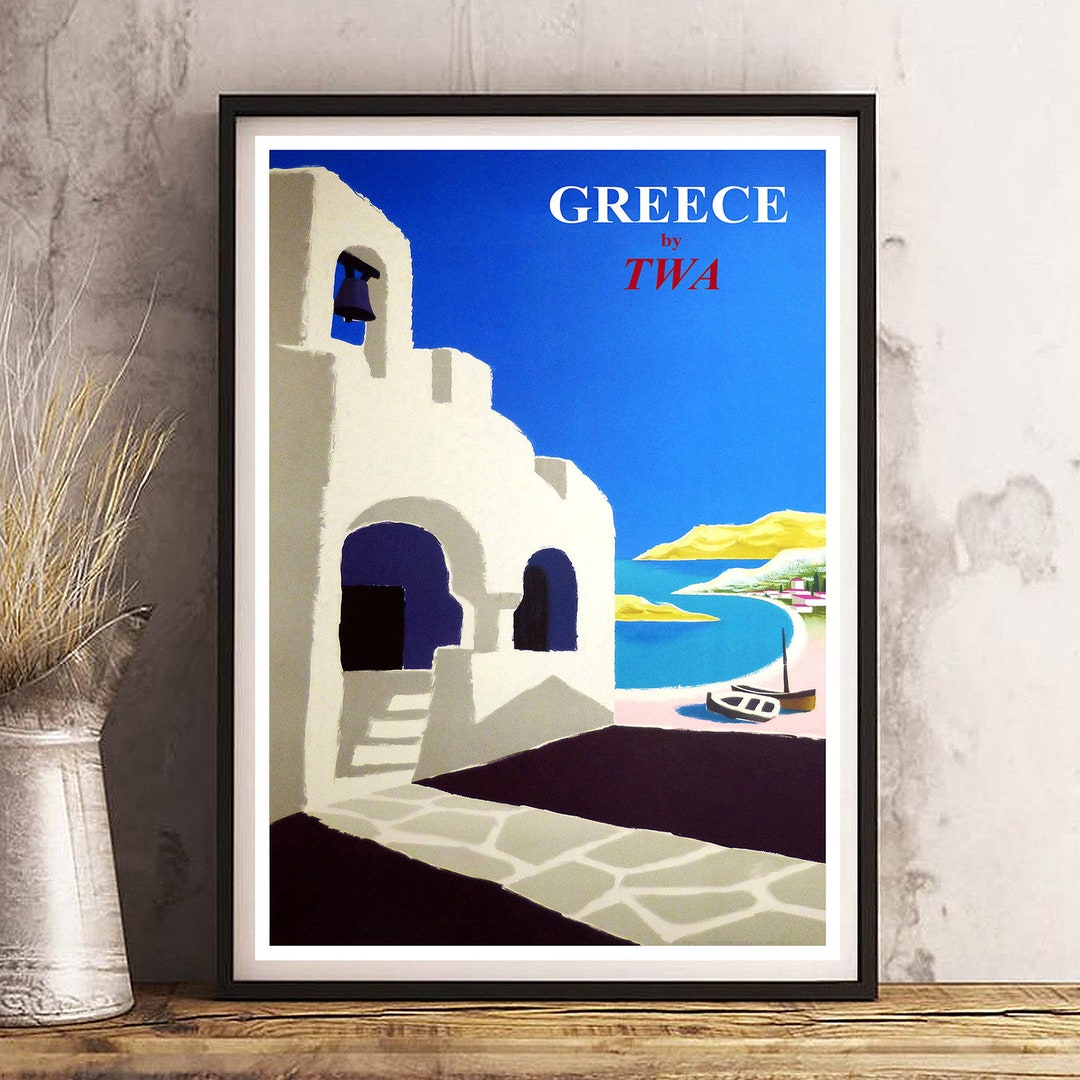 GREECE TWA - Vintage Travel Poster Print - Satin Paper - A4 A3 A2 ...