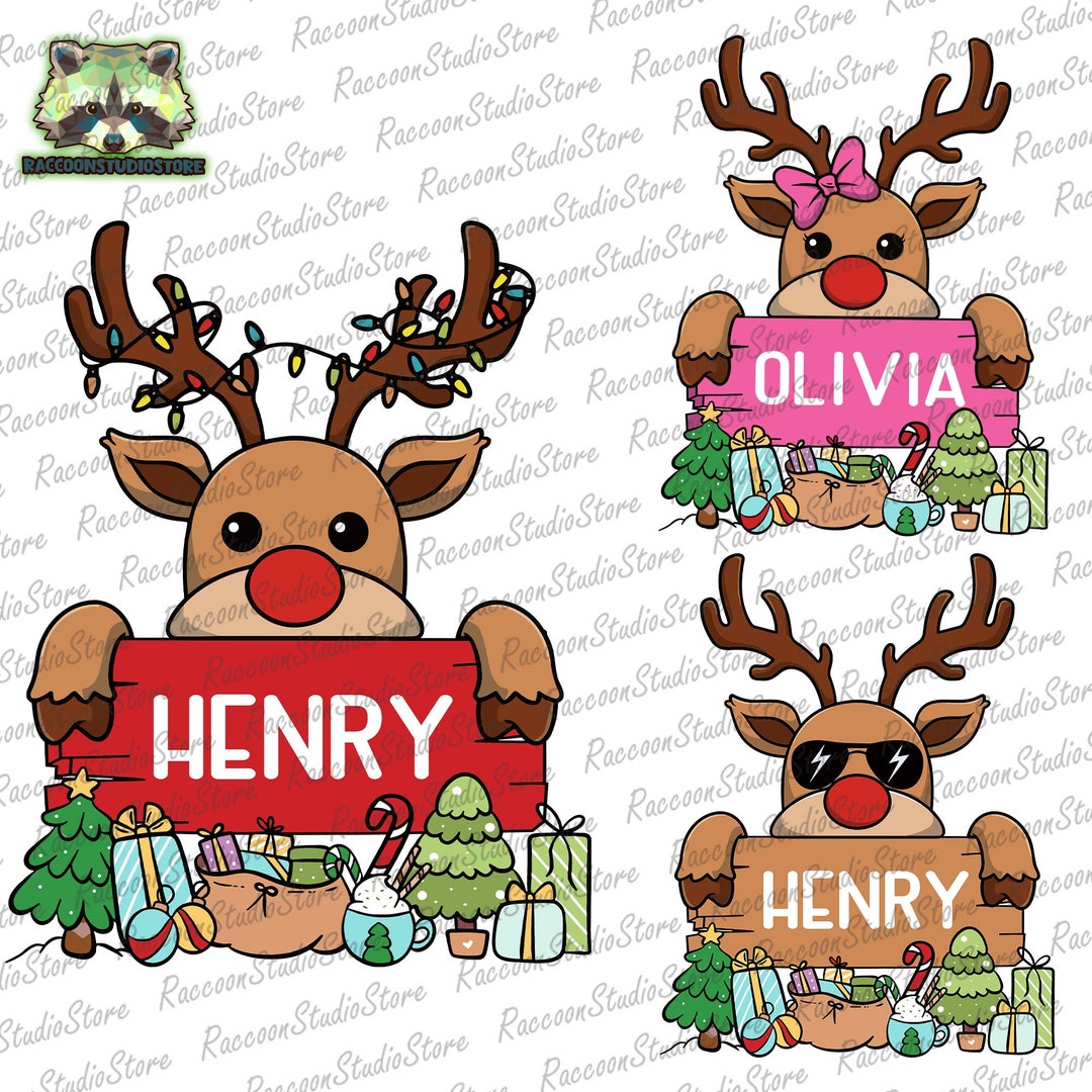 CUSTOM Christmas Reindeer Name Frame Png Christmas Name - Etsy